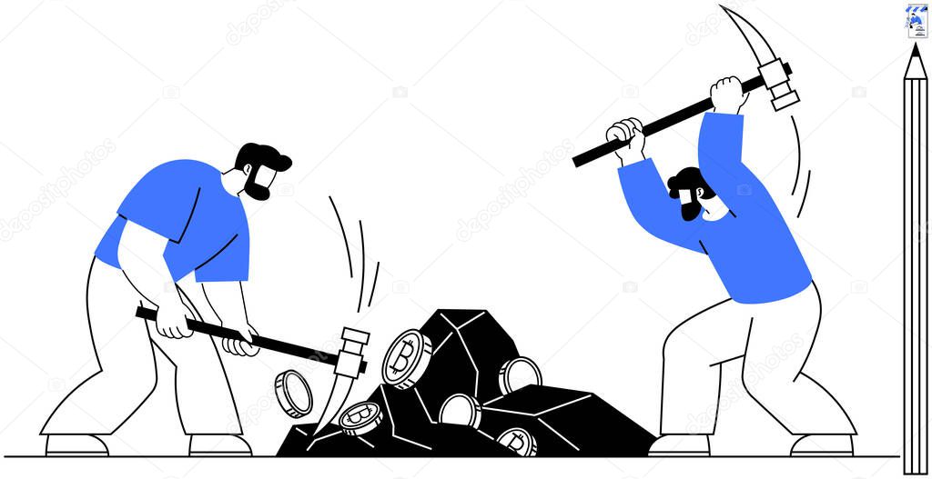 Dos individuos usan martillos para romper rocas abiertas, revelando ...