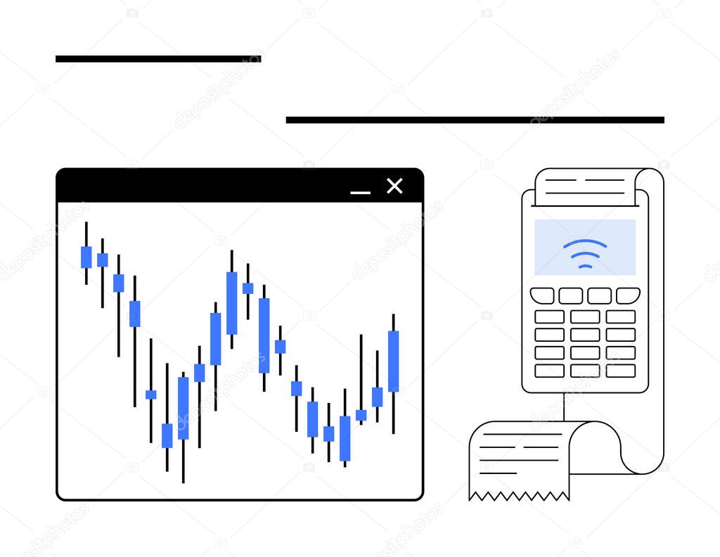 Cuadro de velas financieras en una pantalla digital junto a un recibo ...