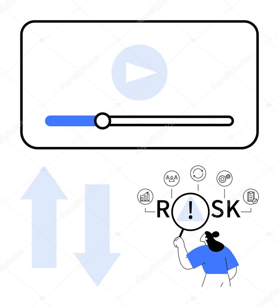 Lupa sobre el riesgo rodeado de iconos, barra de progreso del ...