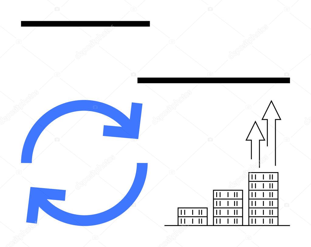 Las flechas circulares azules al lado del gráfico de barras con flechas ...