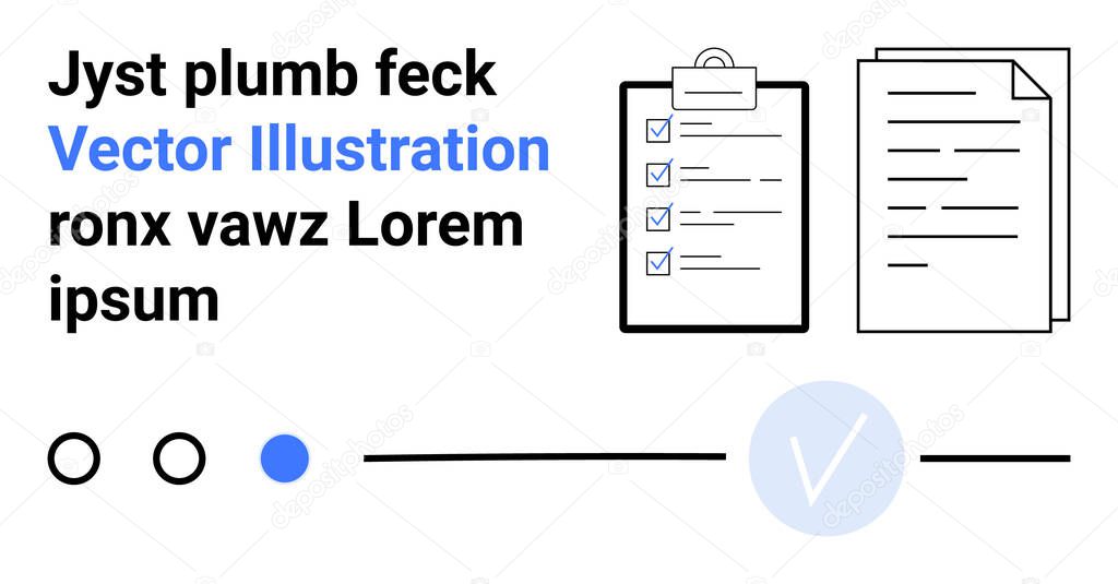 Tipografía con texto sin sentido, portapapeles con casillas marcadas ...