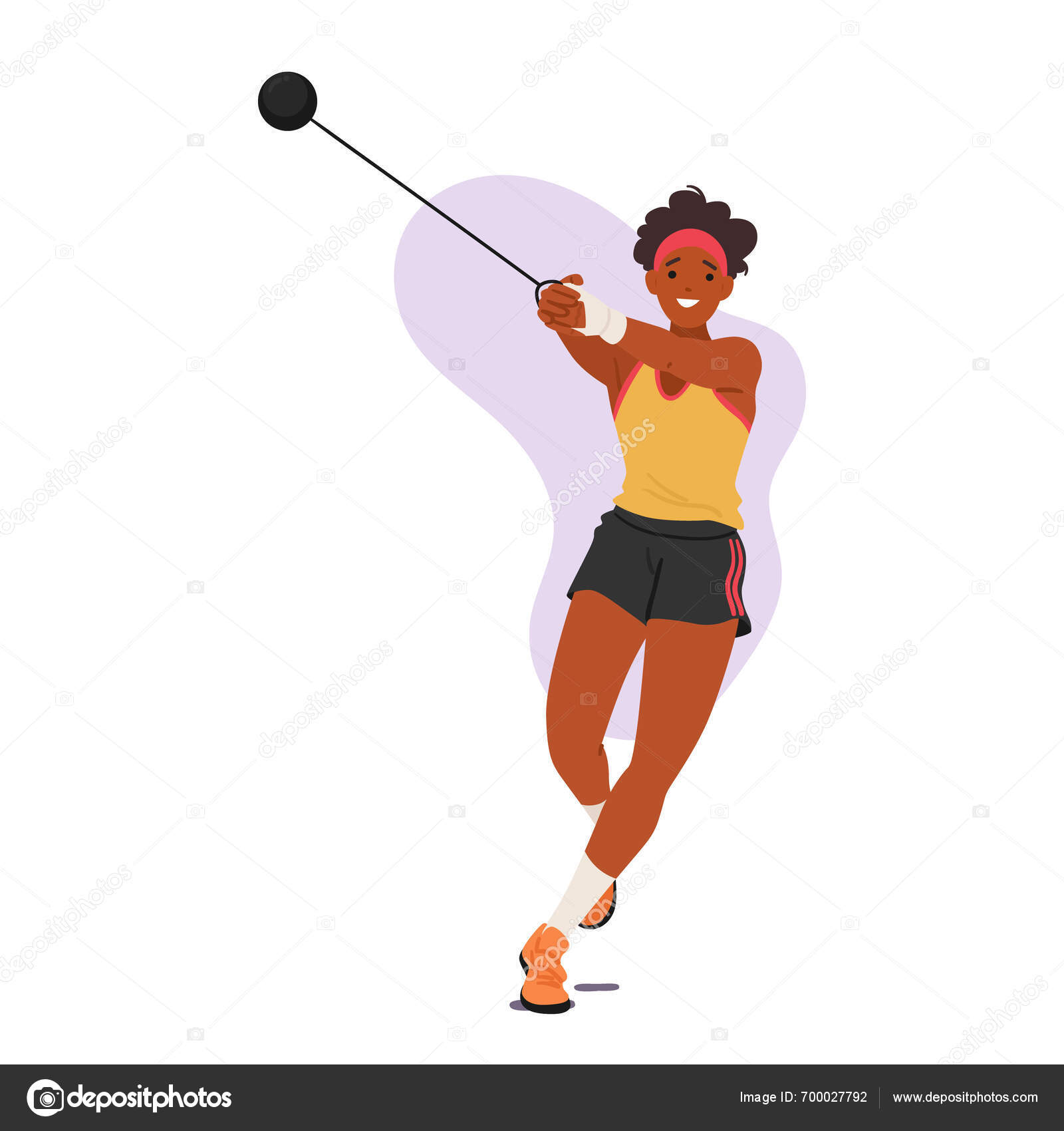 Powerful Poised Determined Female Shot Put Athlete Commands Circle ...
