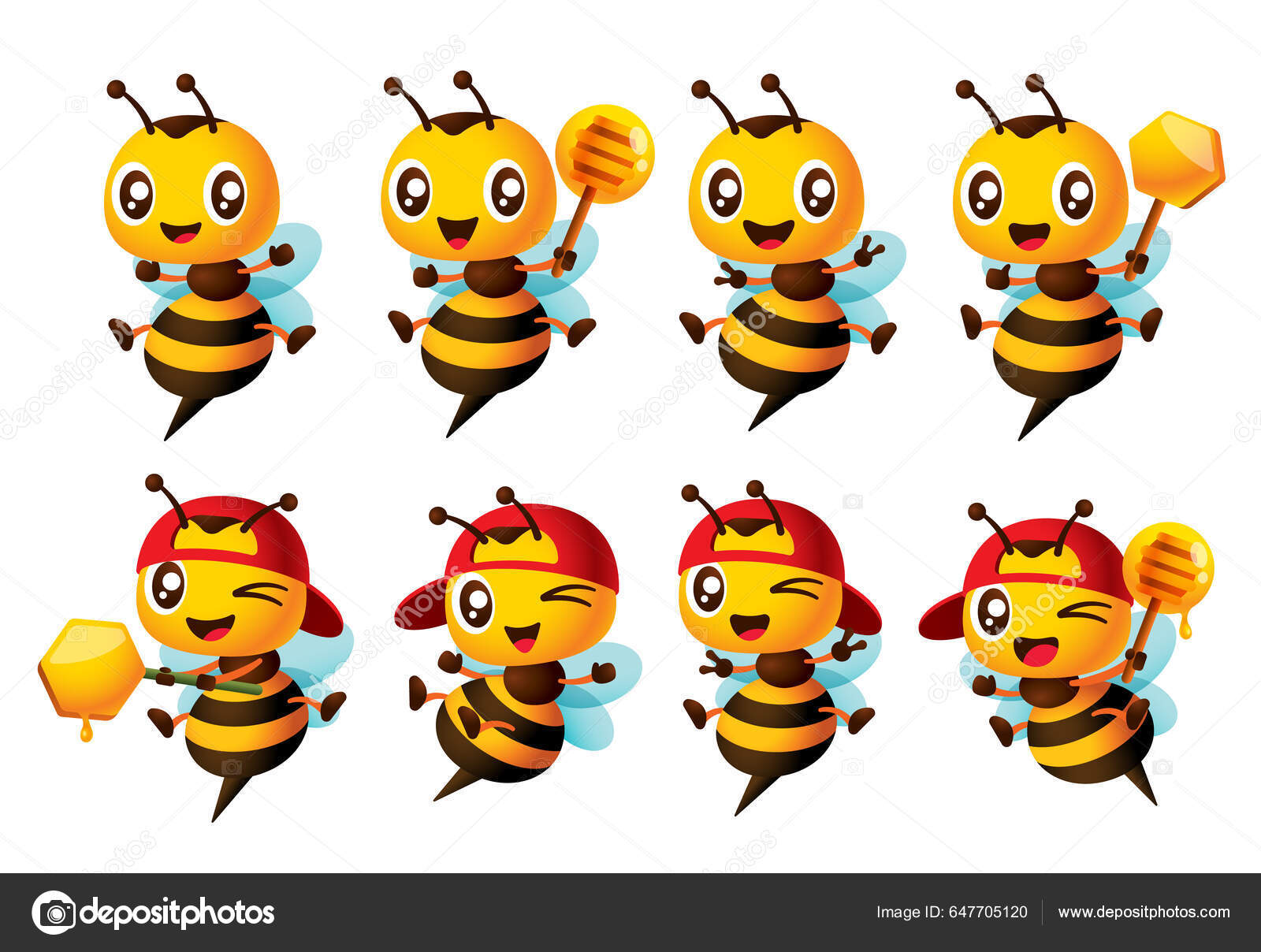 Dibujos Animados Lindo Personaje Abeja Feliz Conjunto Con Diferentes ...