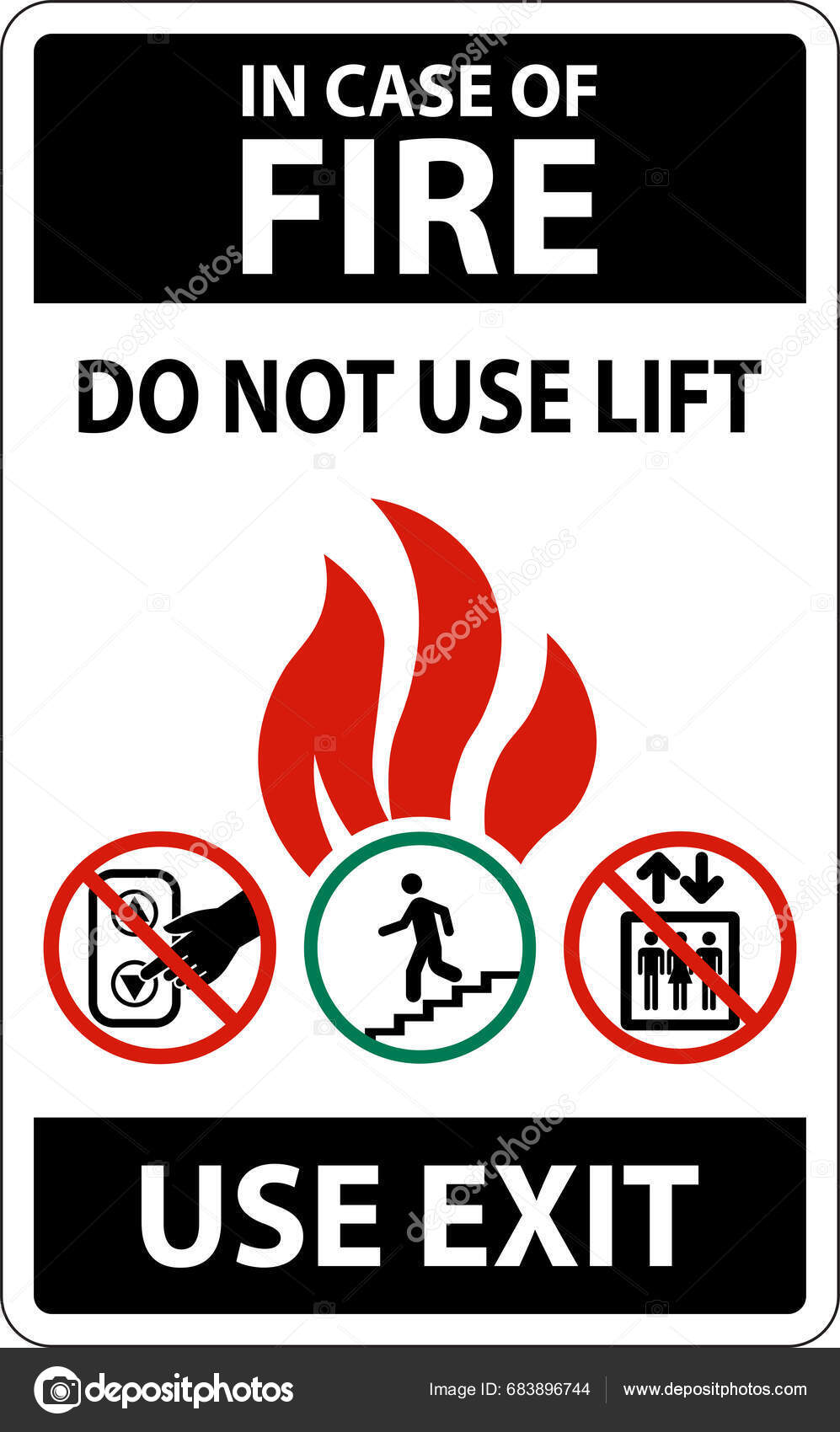 Case Fire Sign Use Lift Use Exit Stock Vector by ©Seetwo 683896744