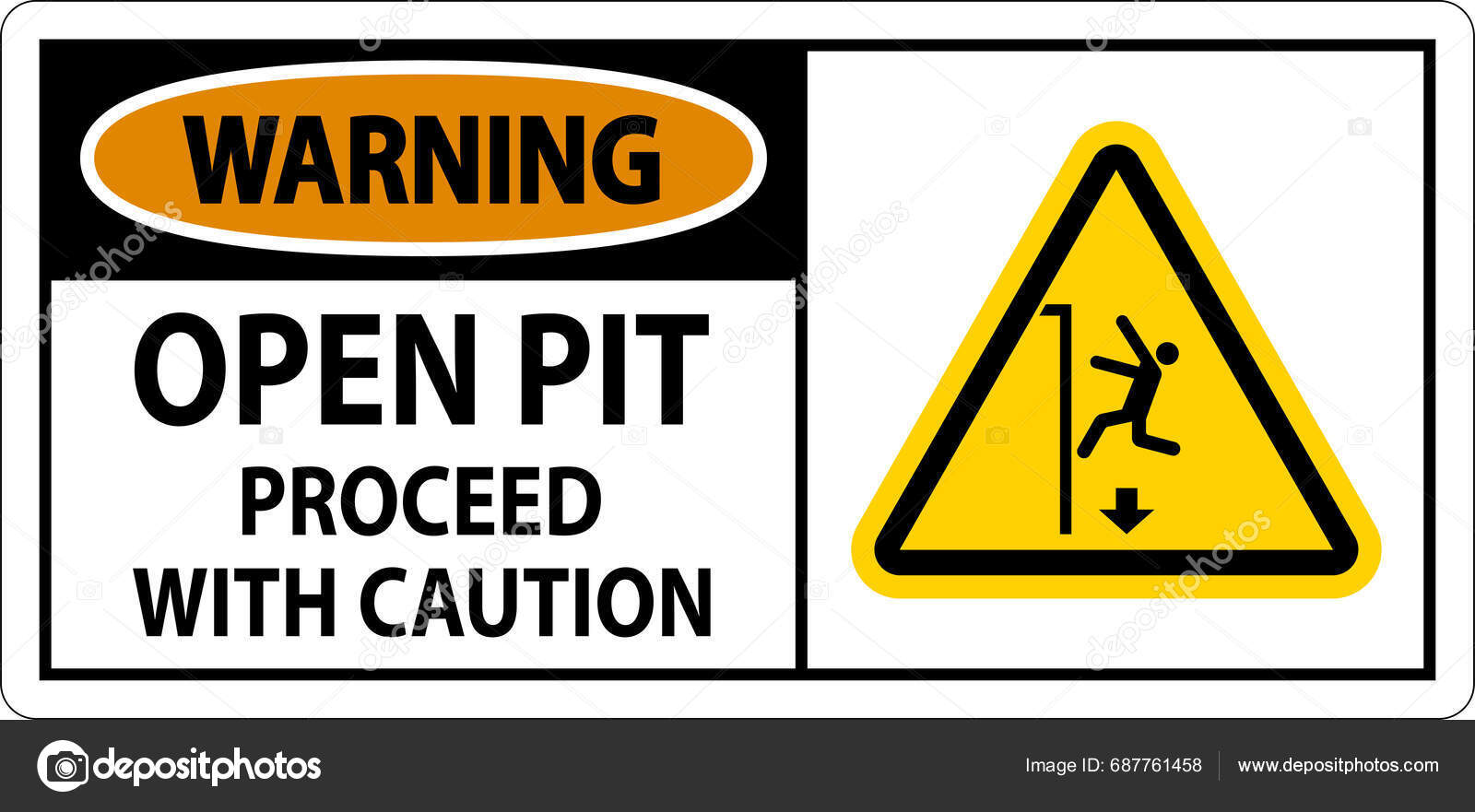 Warning Sign Open Pit Proceed Caution Stock Vector by ©Seetwo 687761458