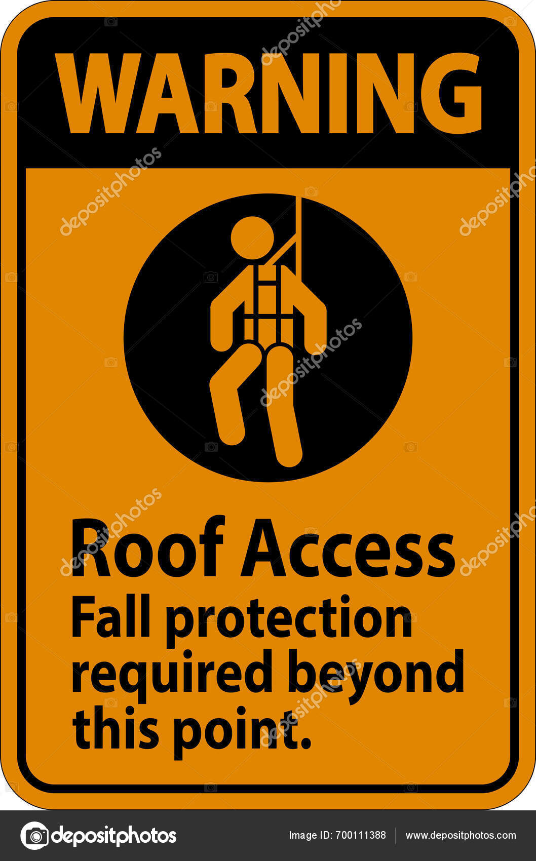 Warning Sign Roof Access Fall Protection Required Point Stock Vector by ...
