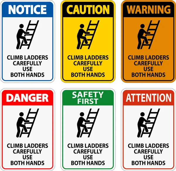 Danger Sign Climb Ladders Carefully Use Both Hands Stock Vector by ...