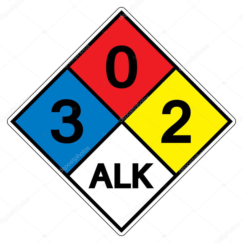 NFPA Diamond 704 3-0-2 Signo de símbolo ALK, ilustración vectorial ...