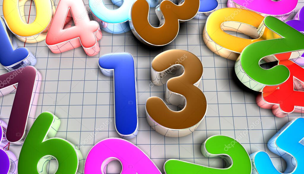 Número 13 rodeado de números Ilustración 3D Colocado en papel forrado ...