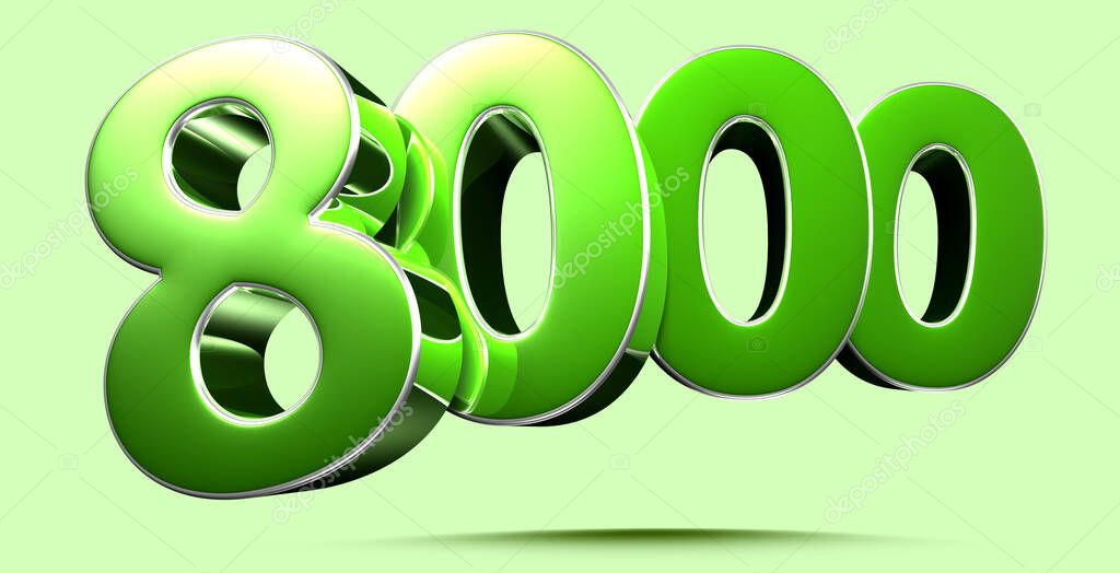 Número 8000 Ilustración 3D fondo verde claro tiene trayectoria de trabajo. Señales publicitarias ...