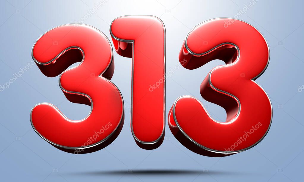 Number 313 red 3D illustration on light blue background have work path. Advertising signs ...