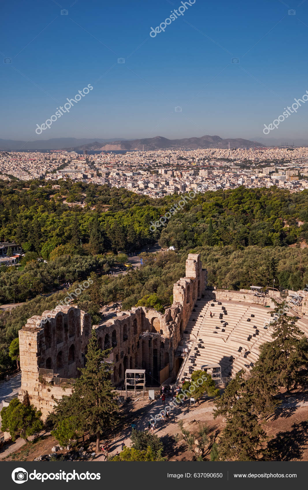 Odeon Herodes Atticus Stone Roman Theatre Located Southwest Slope ...