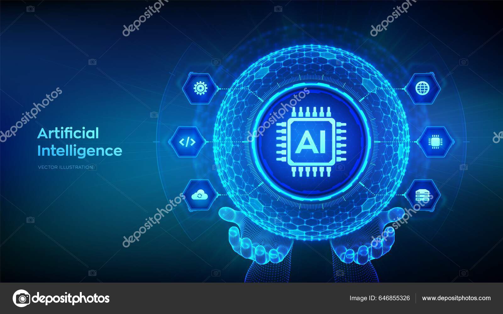 Artificial Intelligence Shape Sphere Hexagon Grid Pattern Wireframe ...