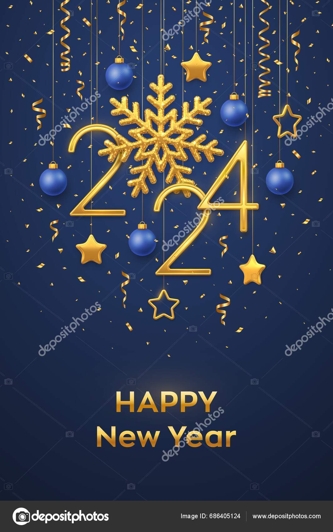 Happy New 2024 Year Hanging Golden Metallic Numbers 2024 Shining Stock Vector by ©IuriiMotov ...