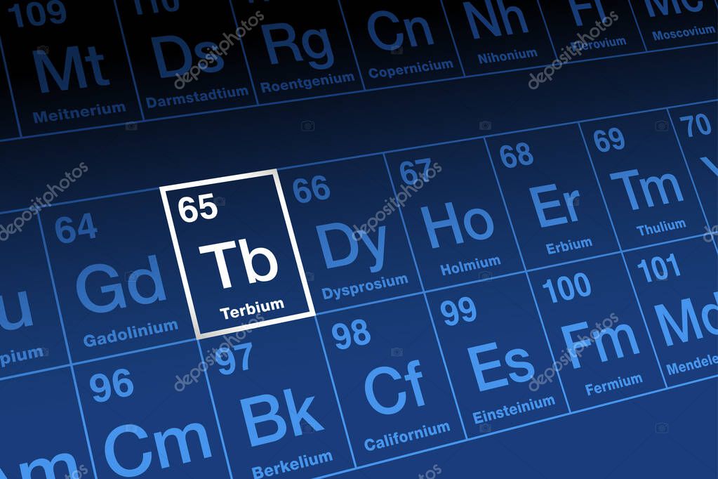 Terbium on periodic table. Malleable and ductile, rare earth metal in ...