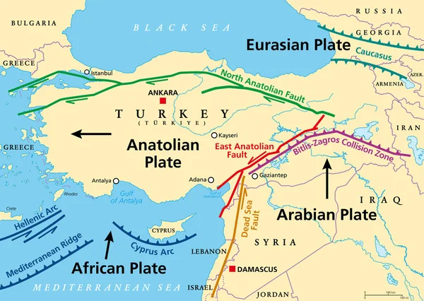 Placa de Anatolia mapa tectónico. La mayor parte del país de Turquía se encuentra en esta placa ...