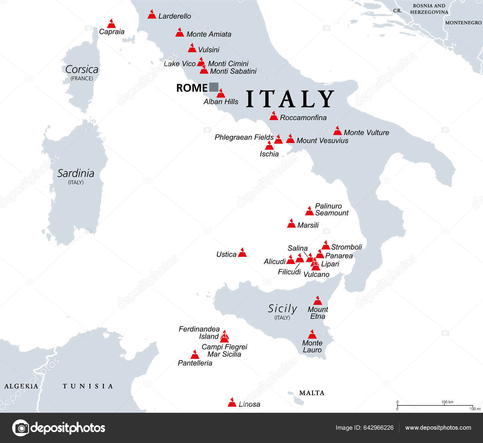 Italy Active Extinct Volcanoes Political Map Active Dormant Underwater ...
