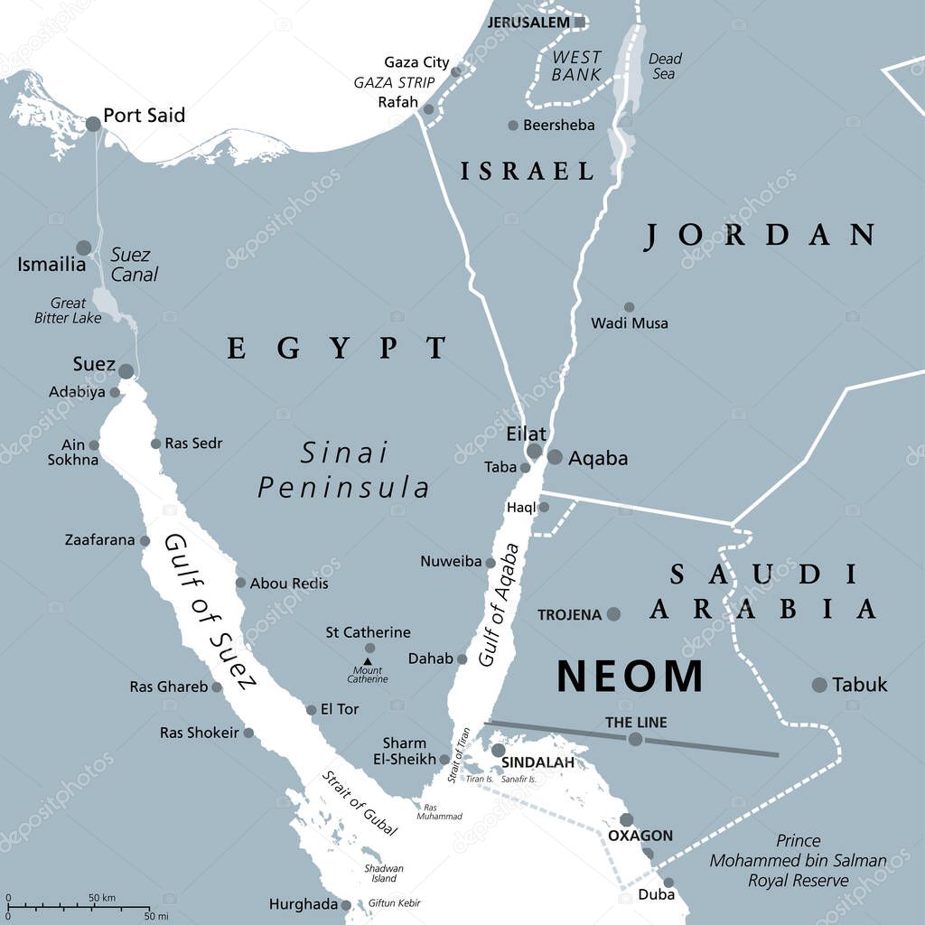 Neom Penisola Del Sinai Mappa Politica Grigia Neom Una Città Stock ...