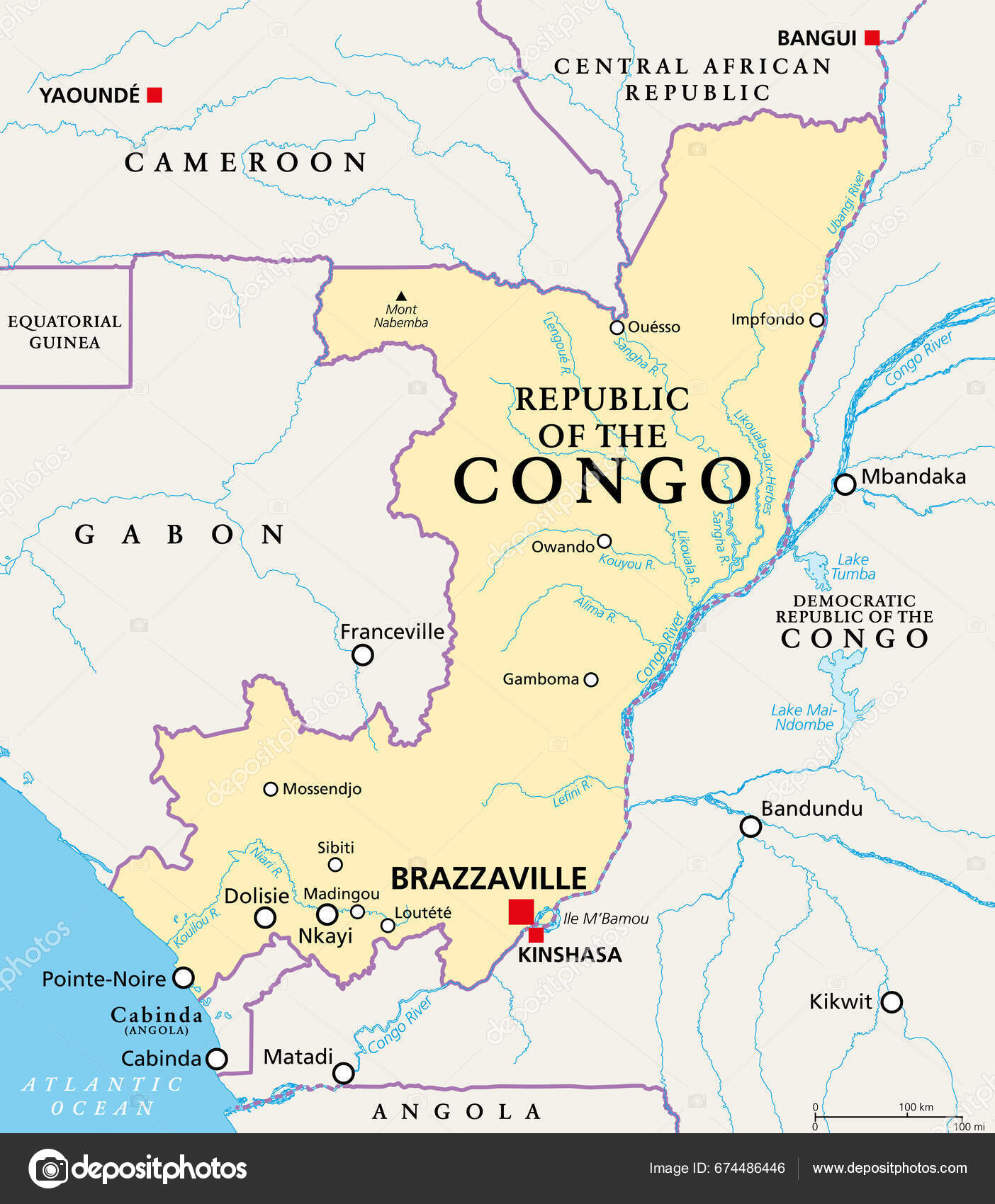 Republic Congo Political Map Also Known Congo Country Located Western ...