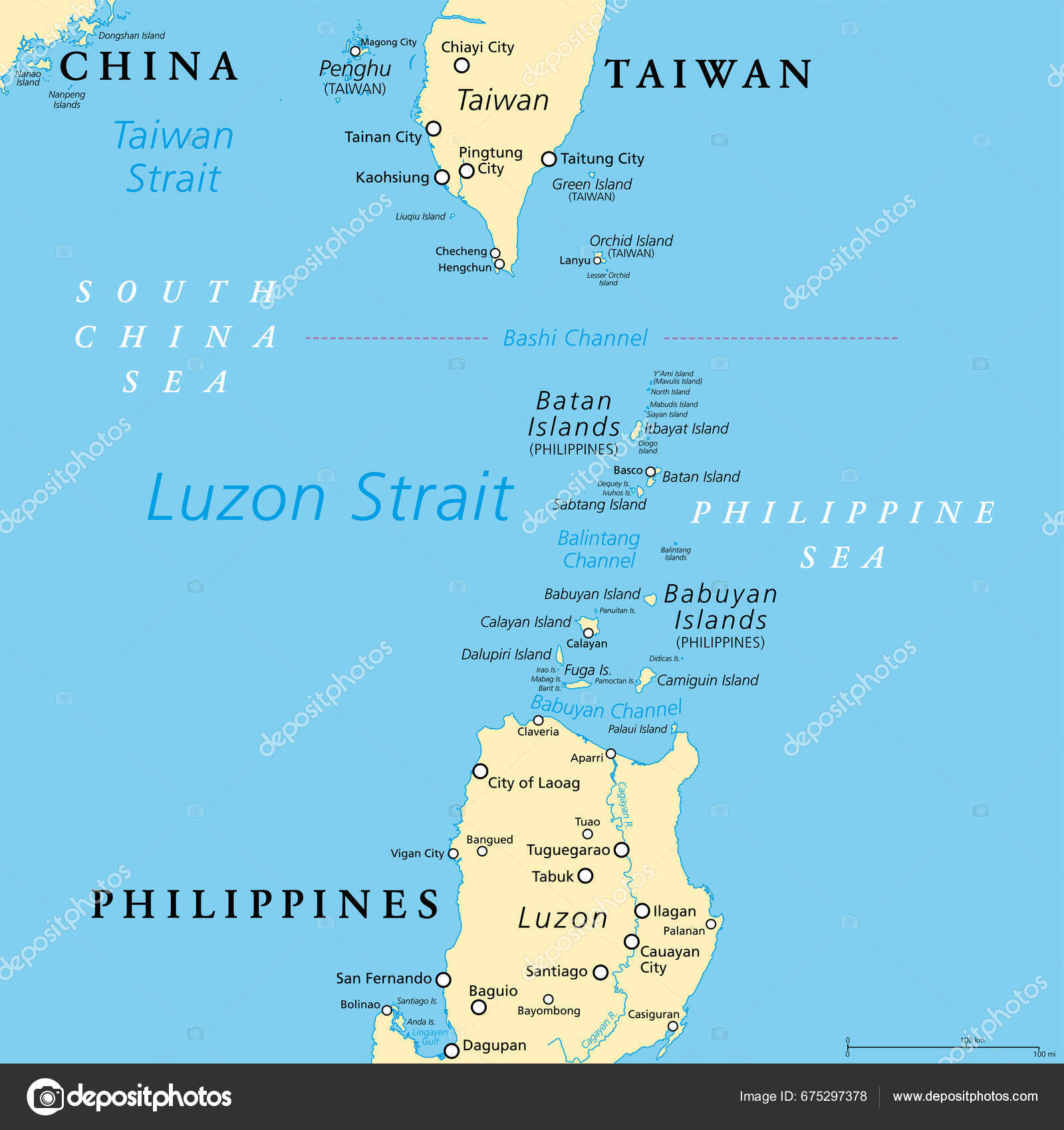 Estrecho Luzón Mapa Político Estrecho Entre Luzón Taiwán Que Conecta ...