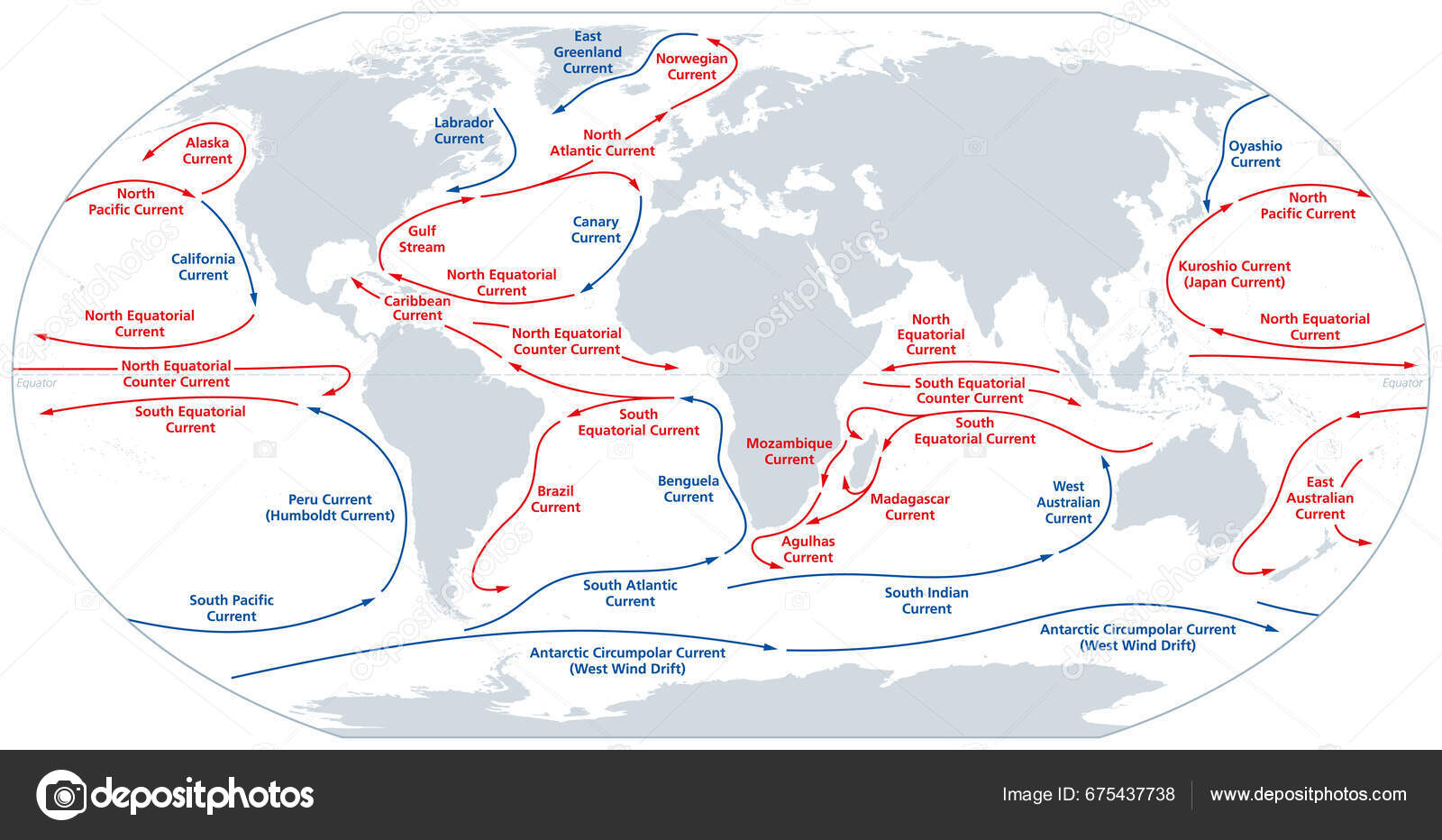 Mapa Mundial Las Principales Corrientes Oceánicas Movimiento Continuo ...