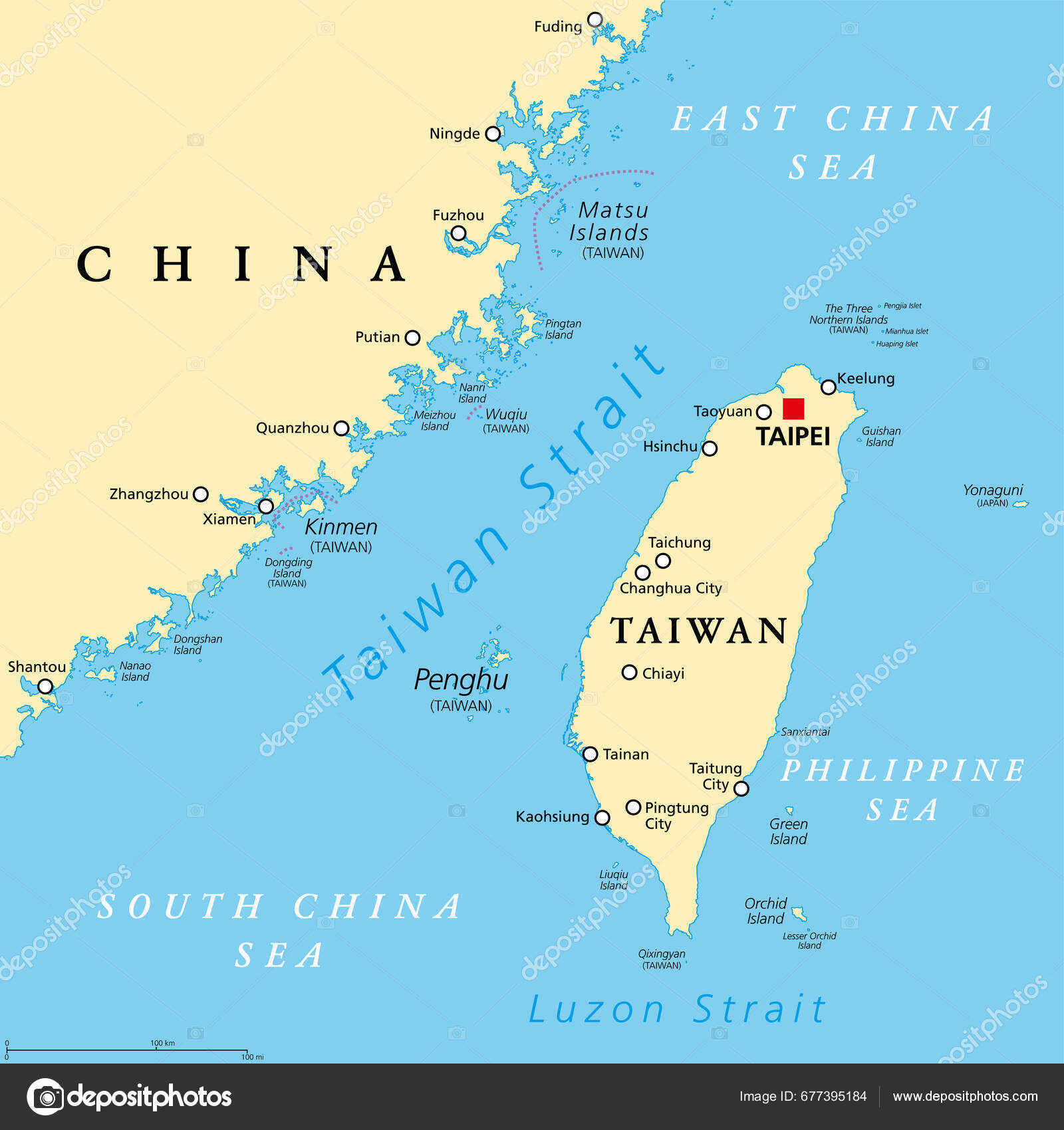 Στενό Ταϊβάν Πολιτικός Χάρτης Σημαντική Πλωτή Οδός Και Αμφισβητούμενα ...