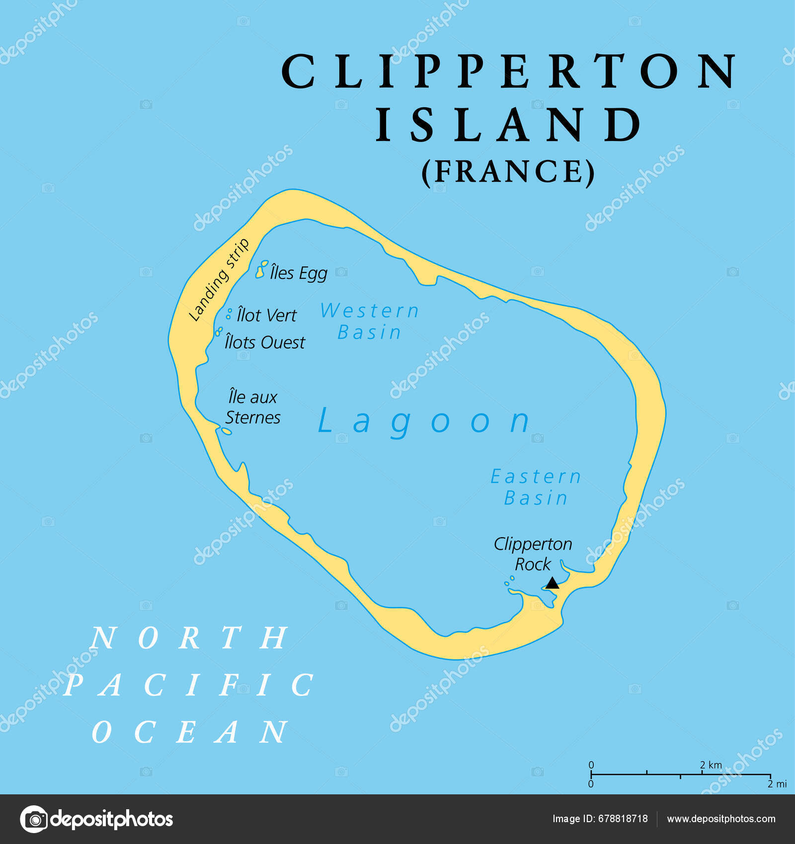 Clipperton岛政治地图也被称为Clipperton环礁 Clipperton Atoll 是位于东太平洋的一个无人居住的法国珊瑚环礁 ...