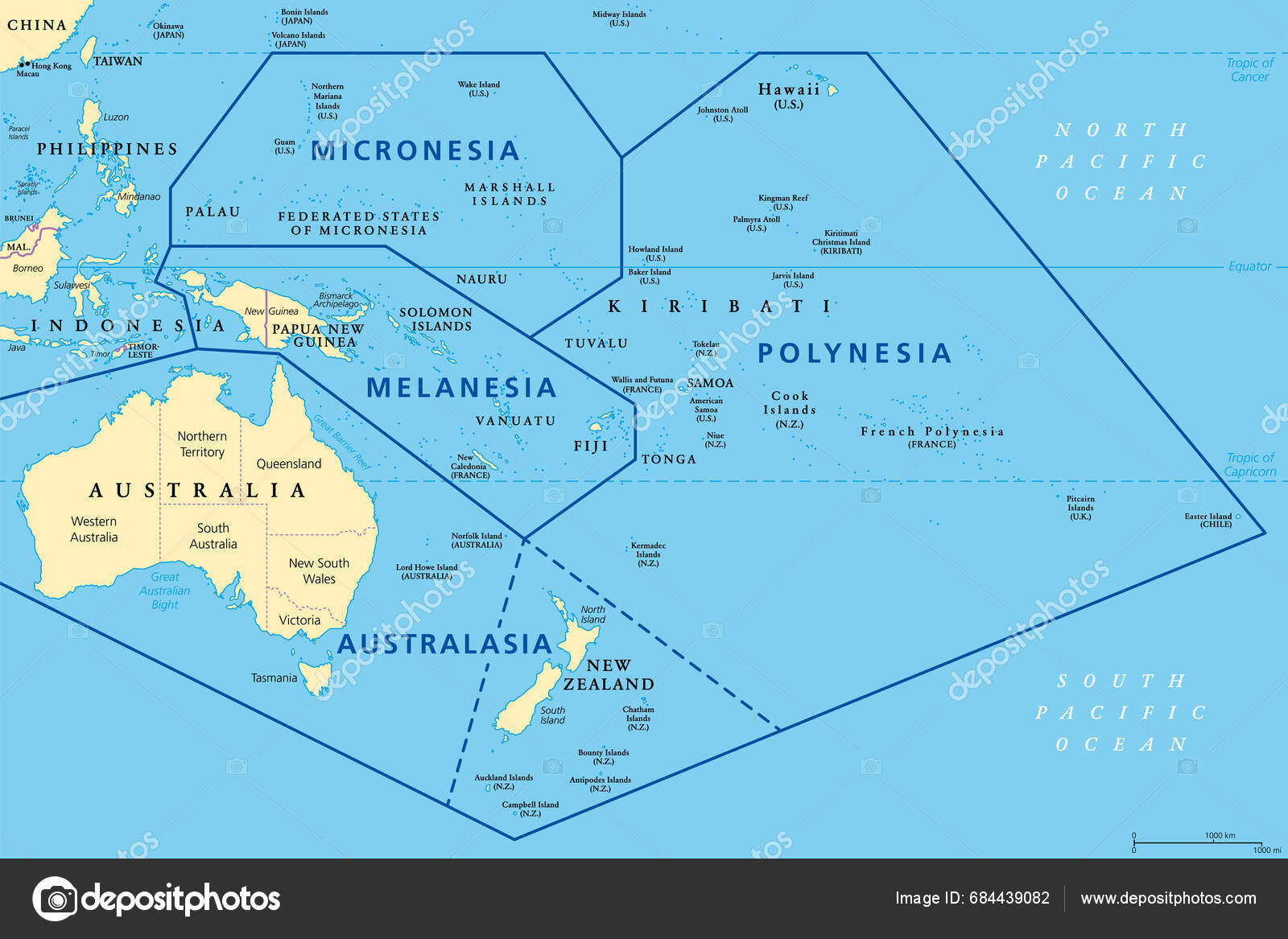 Subregiones Oceanía Mapa Político Geoscheme Con Regiones Océano ...