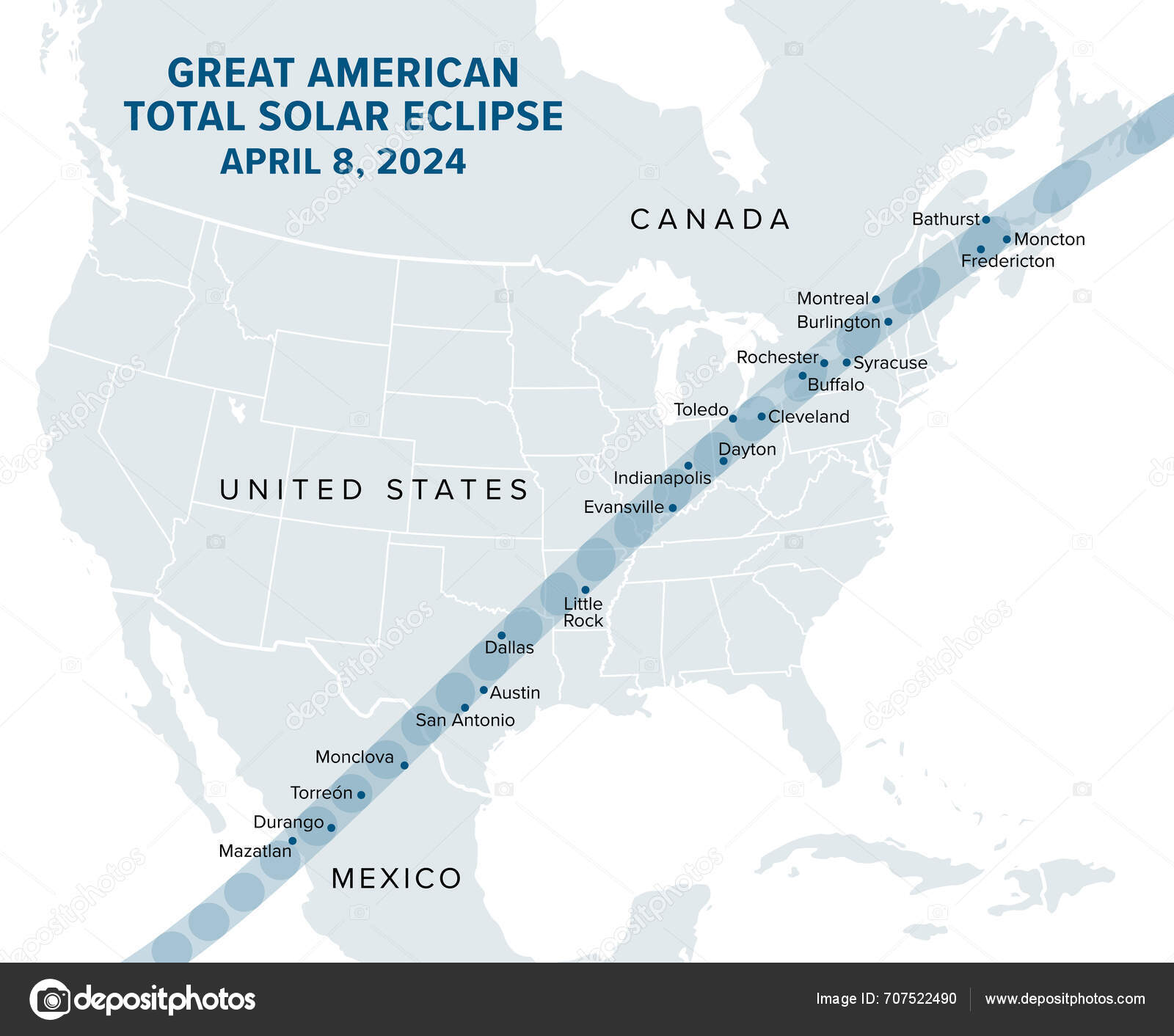 Great American Total Solar Eclipse April 2024 Political Map Major Stock ...