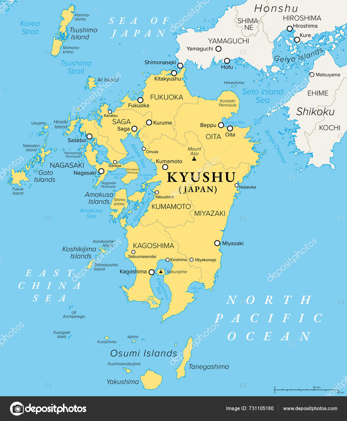 Kyushu Island Northern Part Kyushu Region Japan Political Map ...