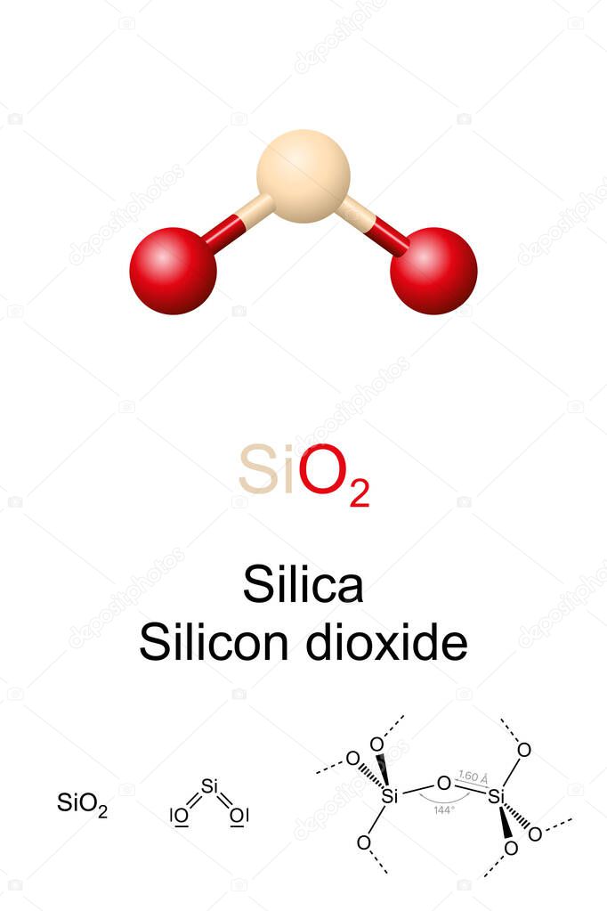 Dióxido de silicio, sílice, SiO2, modelo de molécula, estructura ...