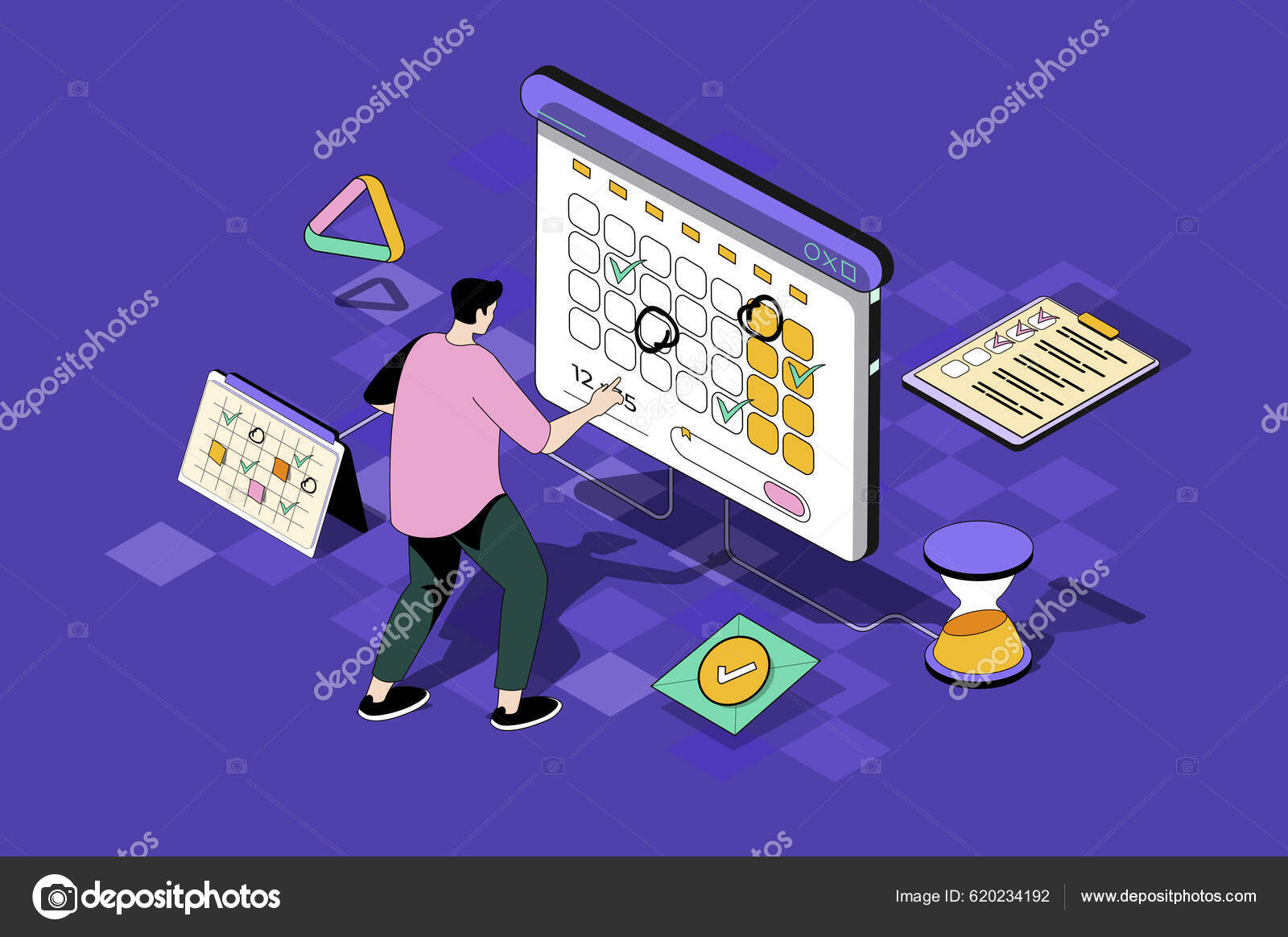 Time Planning Web Concept Isometric Design Man Setting Priority Tasks Stock Illustration by ...