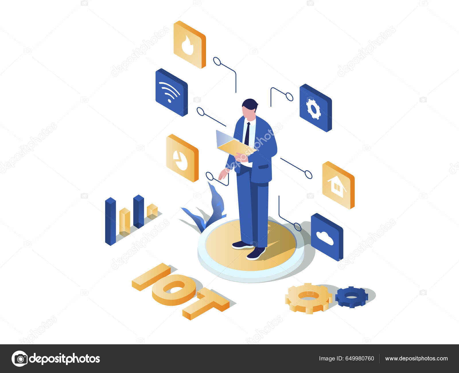Iot Analytics Concept Isometric Web Scene People Working Data Collected Stock Illustration by ...