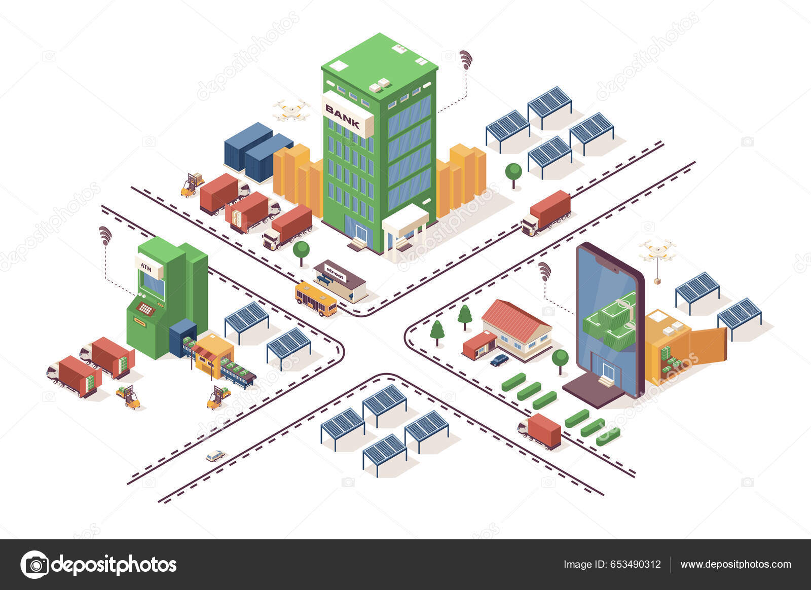 Online Banking Concept Isometric Web Infographic Workflow Process ...