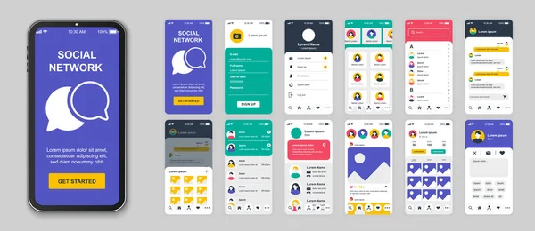 Set of UI, UX, GUI screens Social Network app flat design template for ...