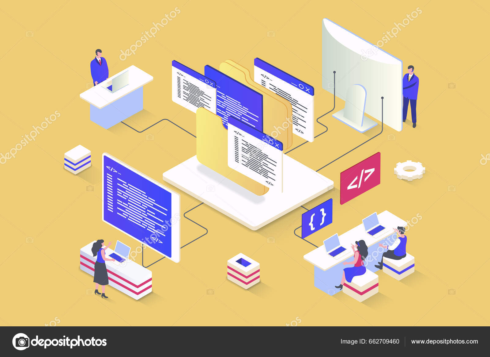 Web Development Concept Isometric Design Designers Prototyping Coding ...