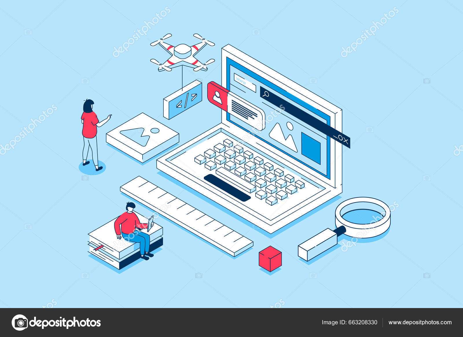 Website Creating Concept Isometric Design People Creating Interface ...