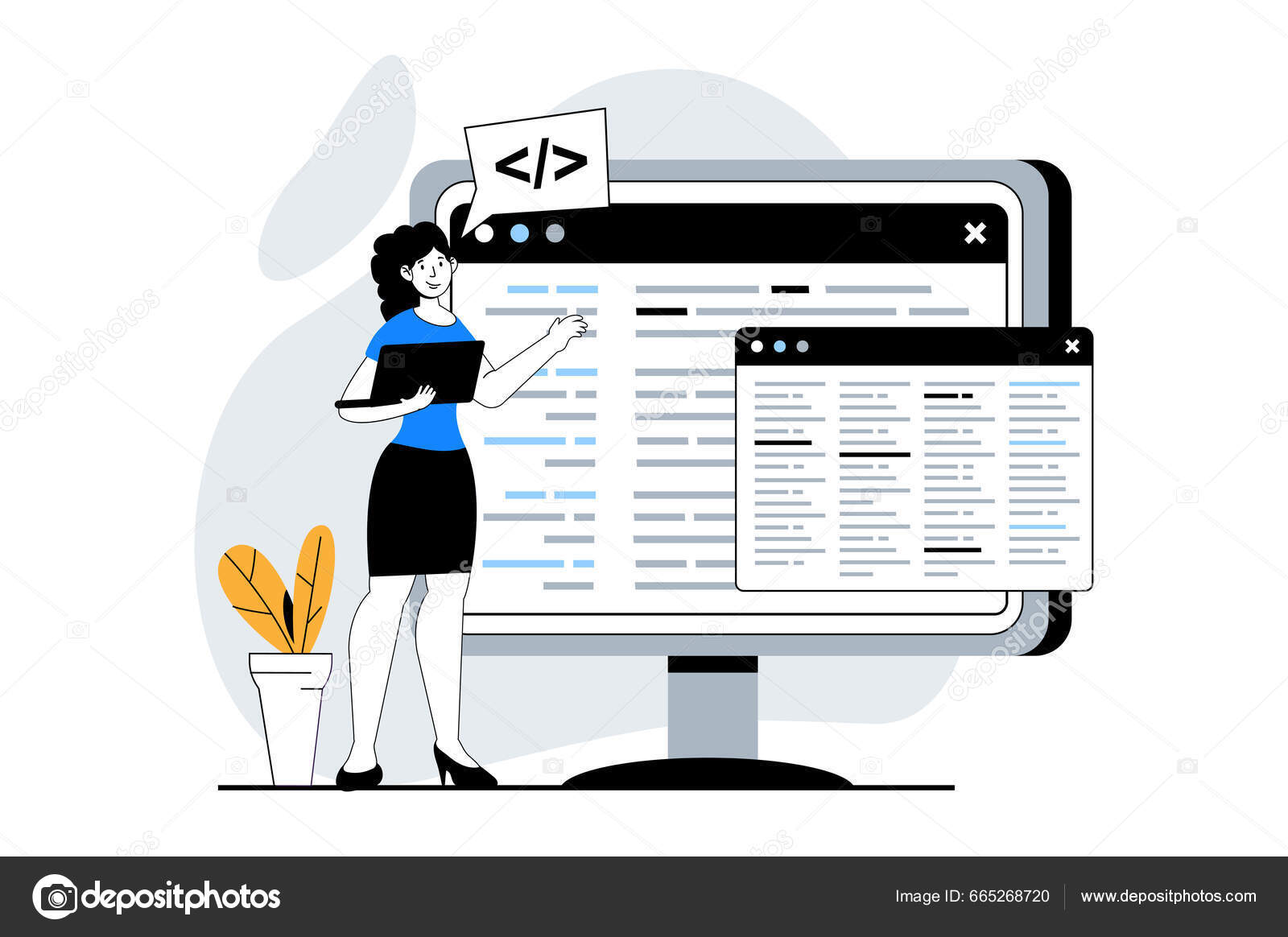 Web Development Concept People Scene Flat Design Woman Working ...