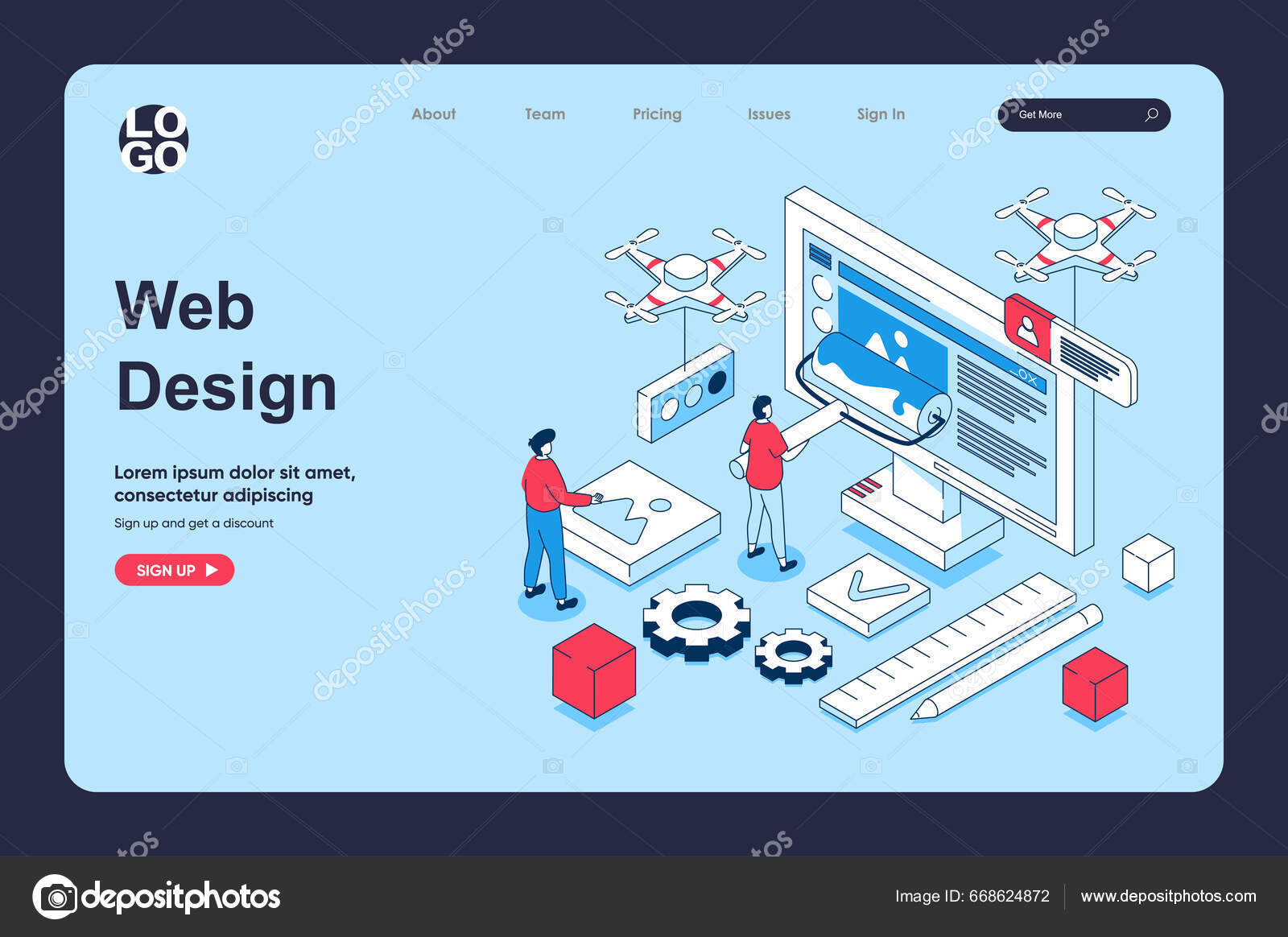 Web Design Concept Isometric Design Landing Page Template People ...