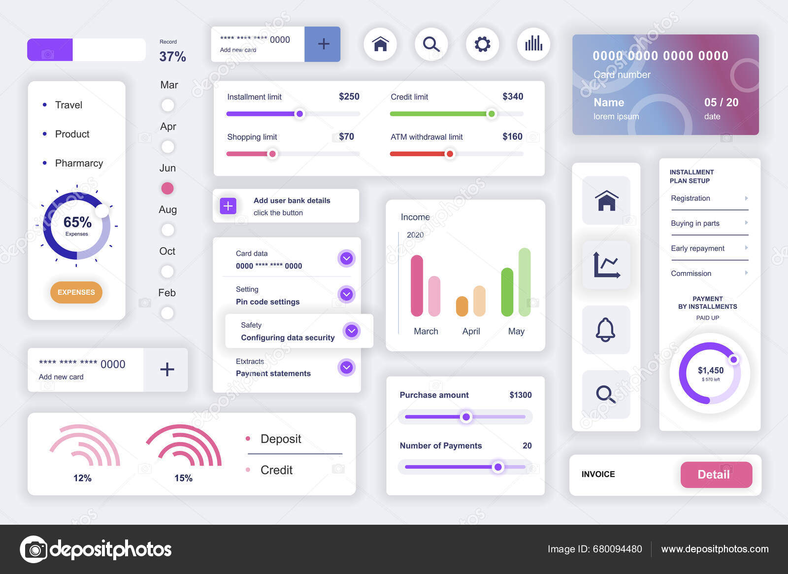User Interface Elements Set Data Analysis Mobile App Kit Template Stock