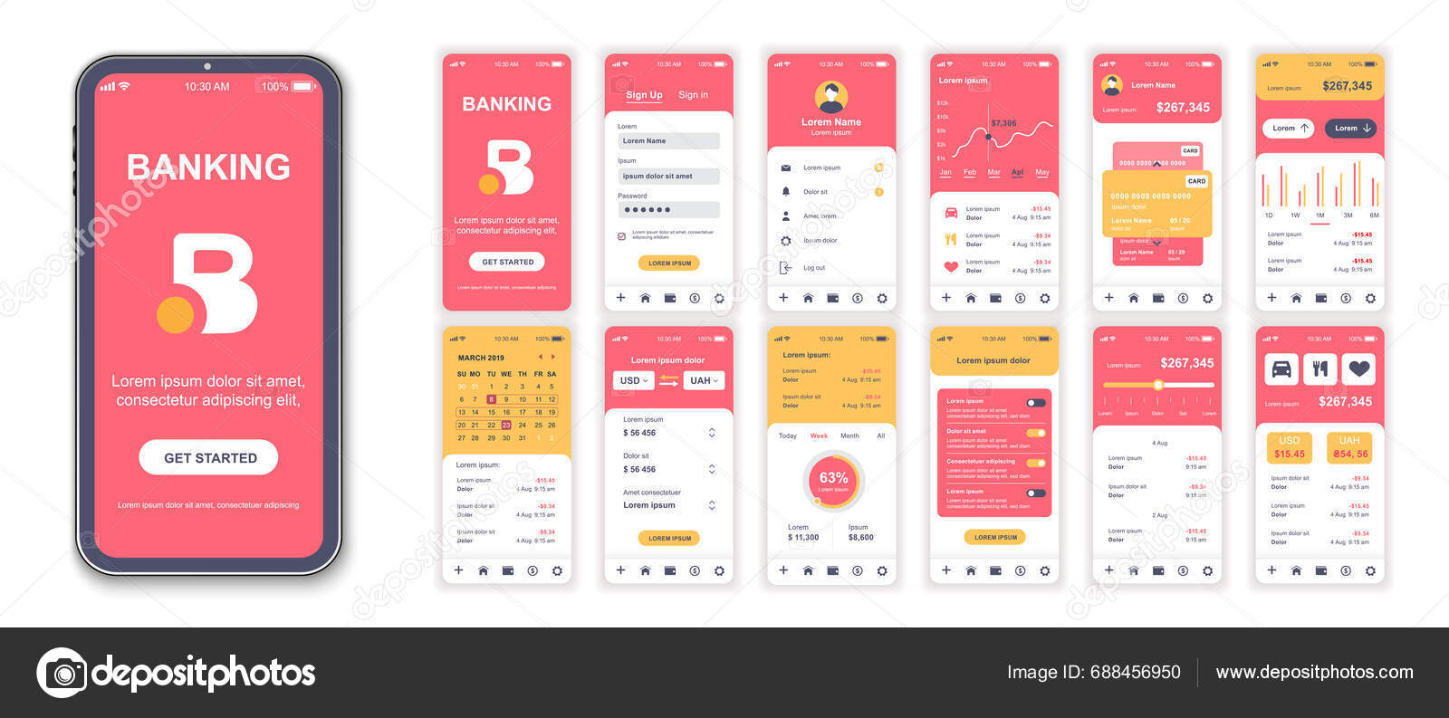 Banking Mobile App Interface Screens Template Set Account Login ...