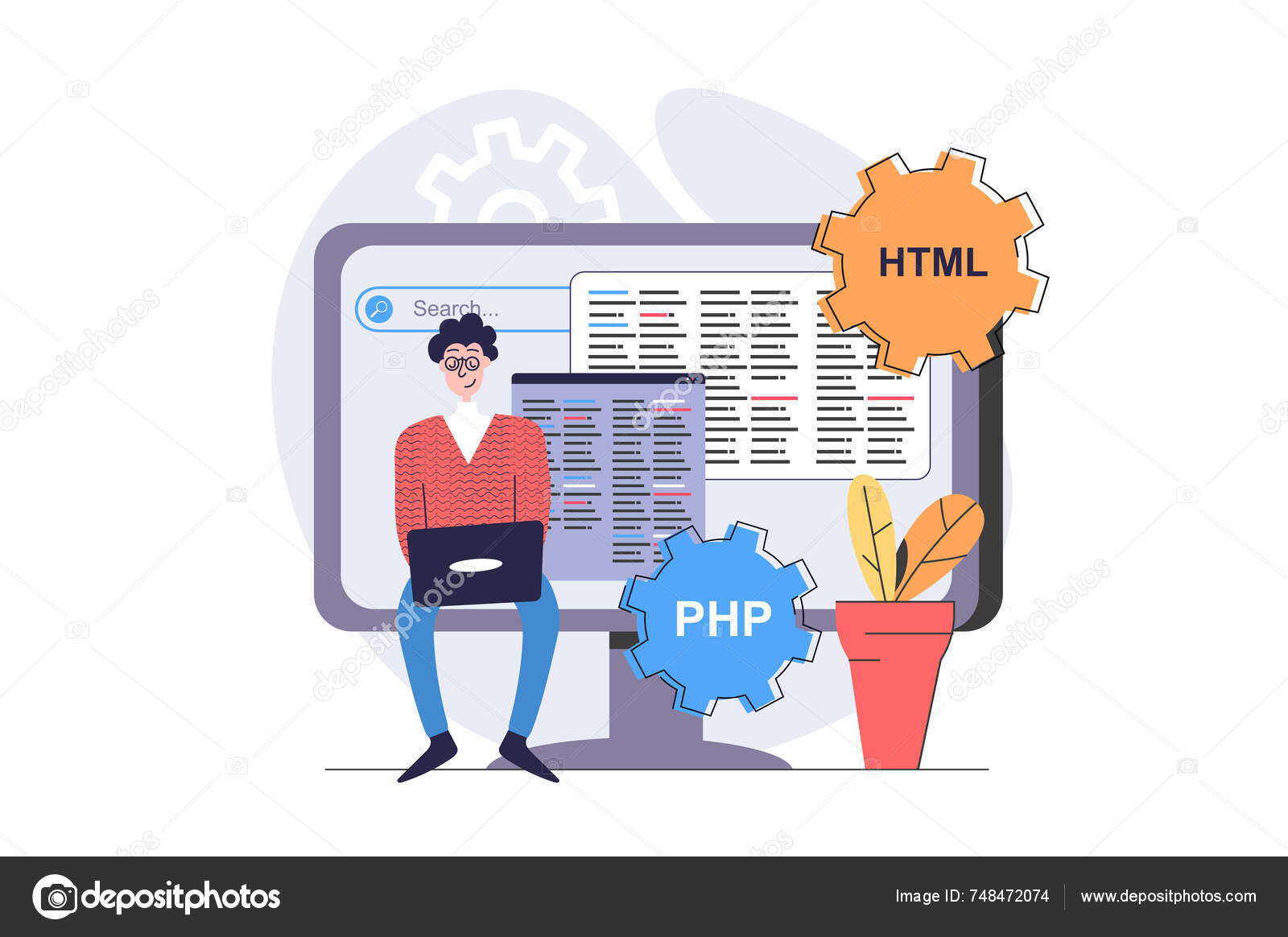 Programmers Concept Modern Flat Design Web Man Developer Working Code — Stock Photo © alexdndz ...