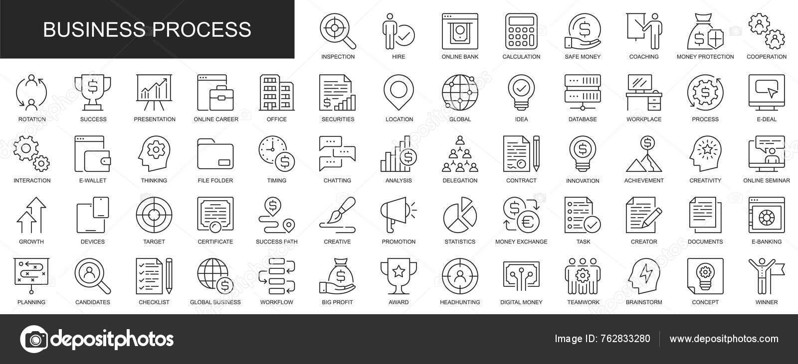 Business Process Web Icons Set Thin Line Design Pack Inspection — Stock ...