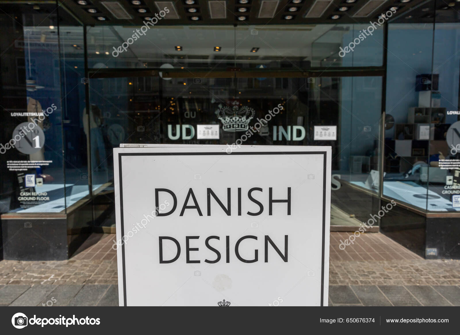 Copenhagen Denmark Store Facade Stroget Sign Saying Danish Design ...