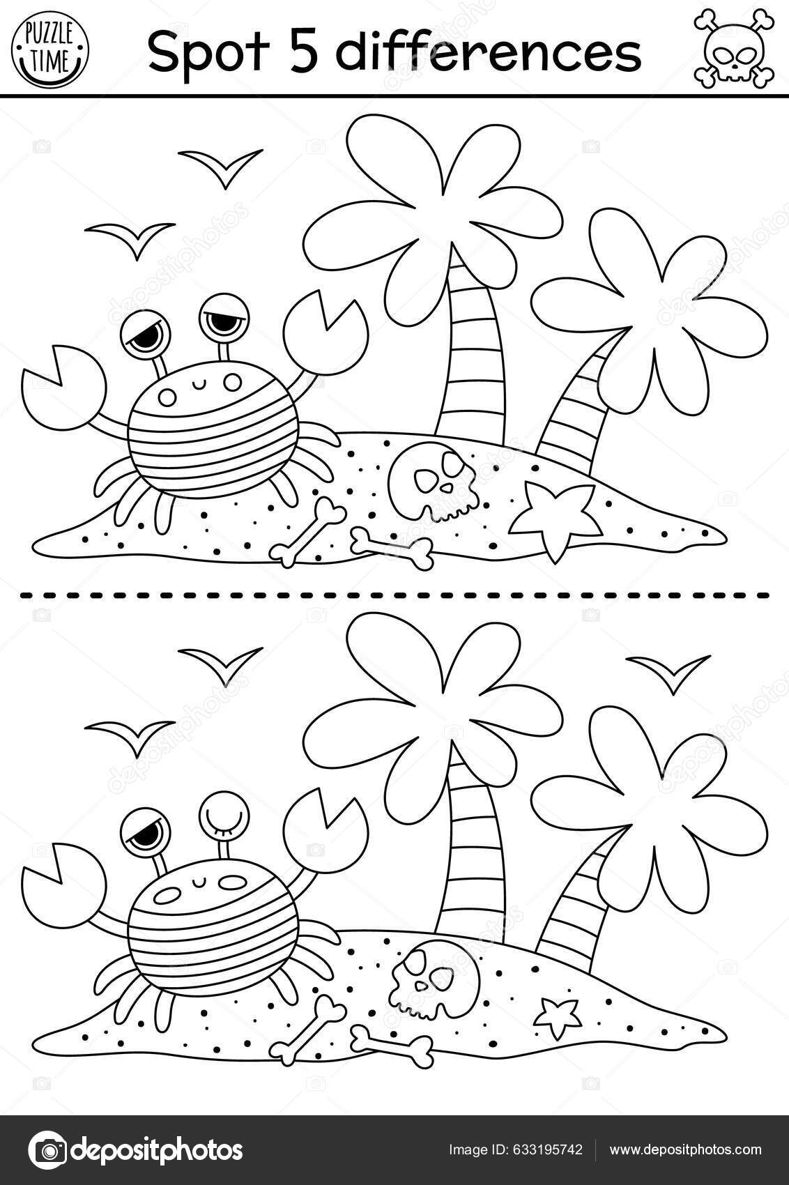 Black White Find Differences Game Children Sea Adventures Line ...