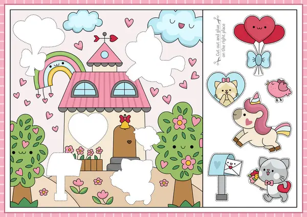 Saint Valentine Coloring Page Children Cute Kawaii Bouquet Flowers ...