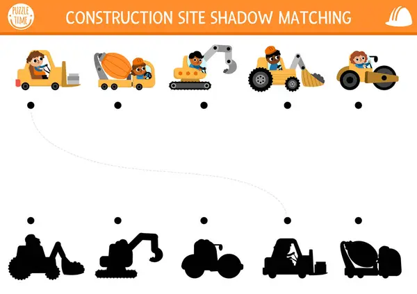 Construction Site Shadow Matching Activity Builders Tools Building Works Puzzle Stock Vector by ...