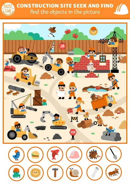 Construction Site Shadow Matching Activity Builders Tools Building Works Puzzle Stock Vector by ...