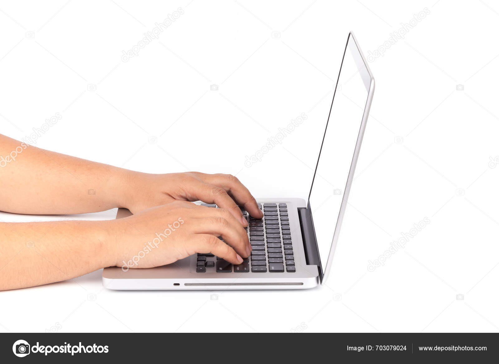 Hands Typing Keyboard Laptop White Background — Stock Photo © sripfoto #703079024