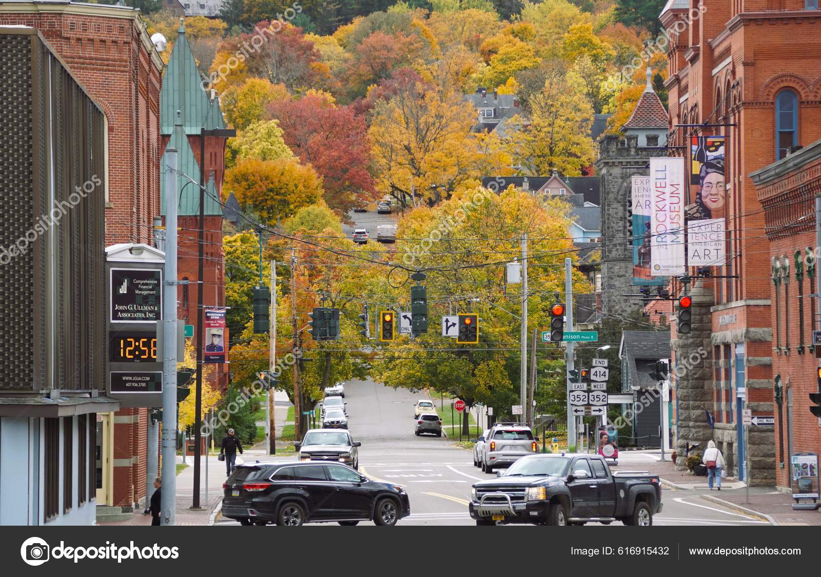 Corning New York October 2022 View Traffic Buildings Town Background ...